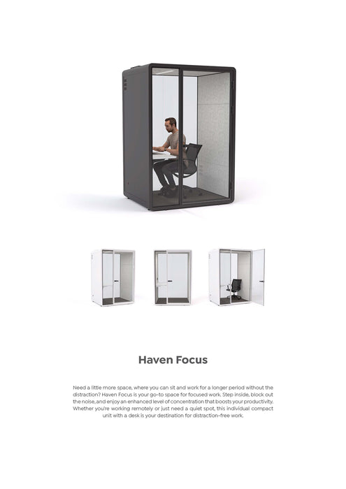 Haven Focus Pod Booth, Clear Glass, Black Exterior | Knight — Discount ...