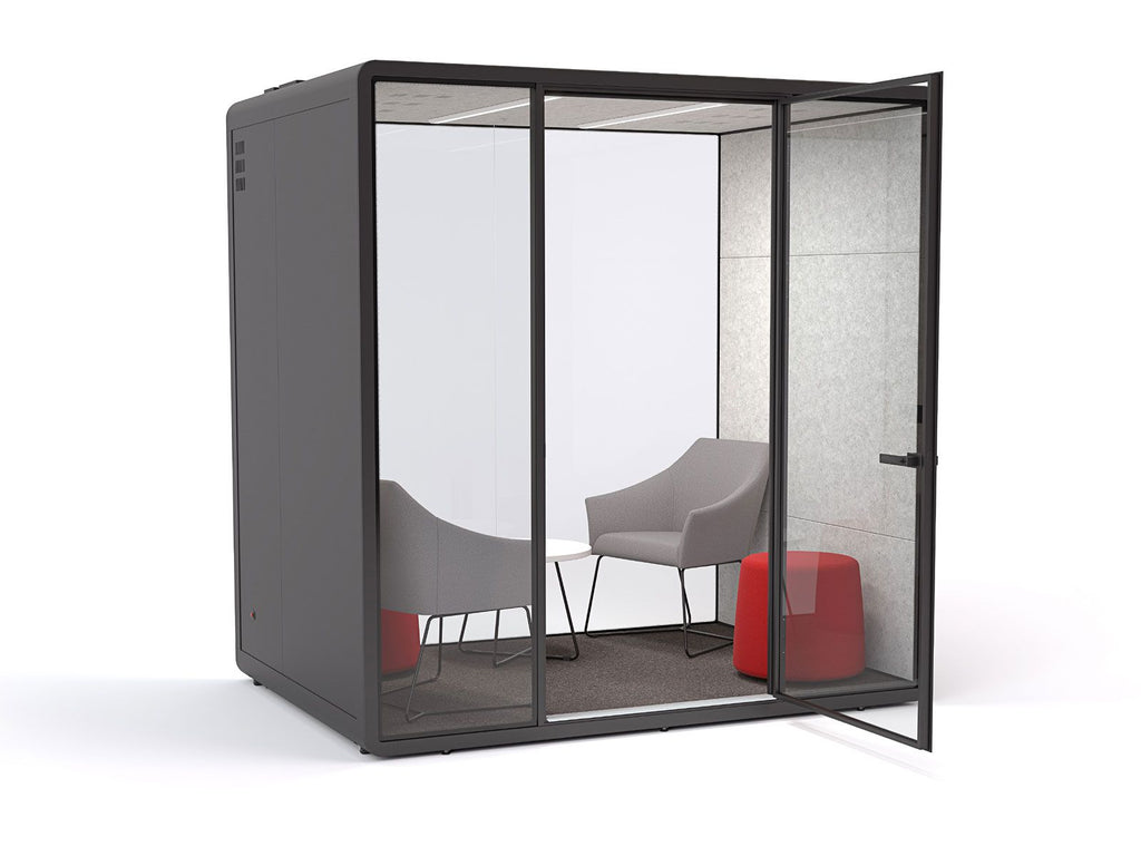 Haven Team Pod Booth, Clear Glass, Black Exterior | Knight — Discount ...