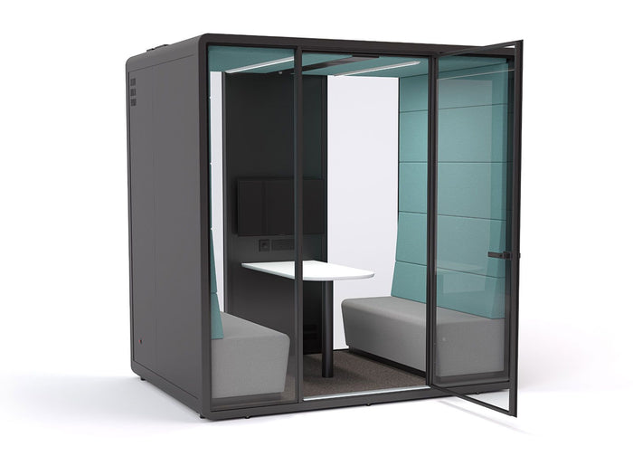 Haven Team+ Pod Booth, Clear Glass, Black Exterior | Knight — Discount ...