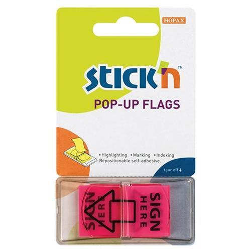 Hopax Sticky Flags SIGN HERE 45 x 25mm Neon Magenta | Desktop ...