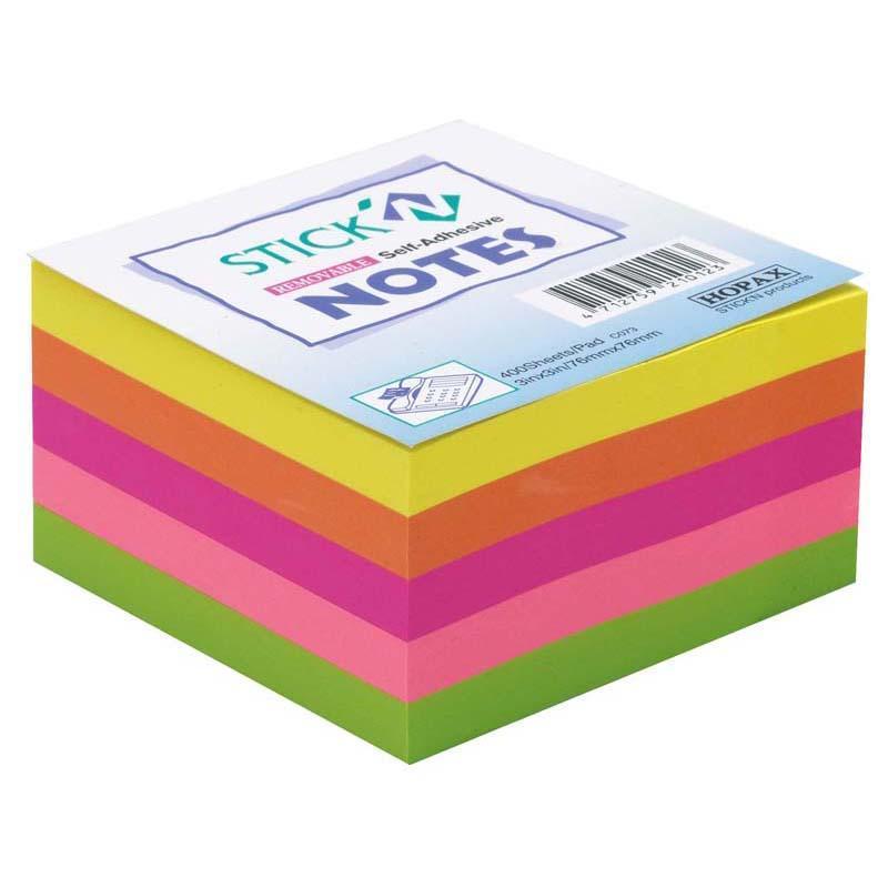 Hopax Sticky Notes Neon Colours 76 x 76mm Cube | Desktop Essentials ...
