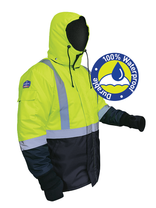 Iceking Fluro Arctic Freezer Jacket, Waterproof, Yellow & Navy, 2000g ...
