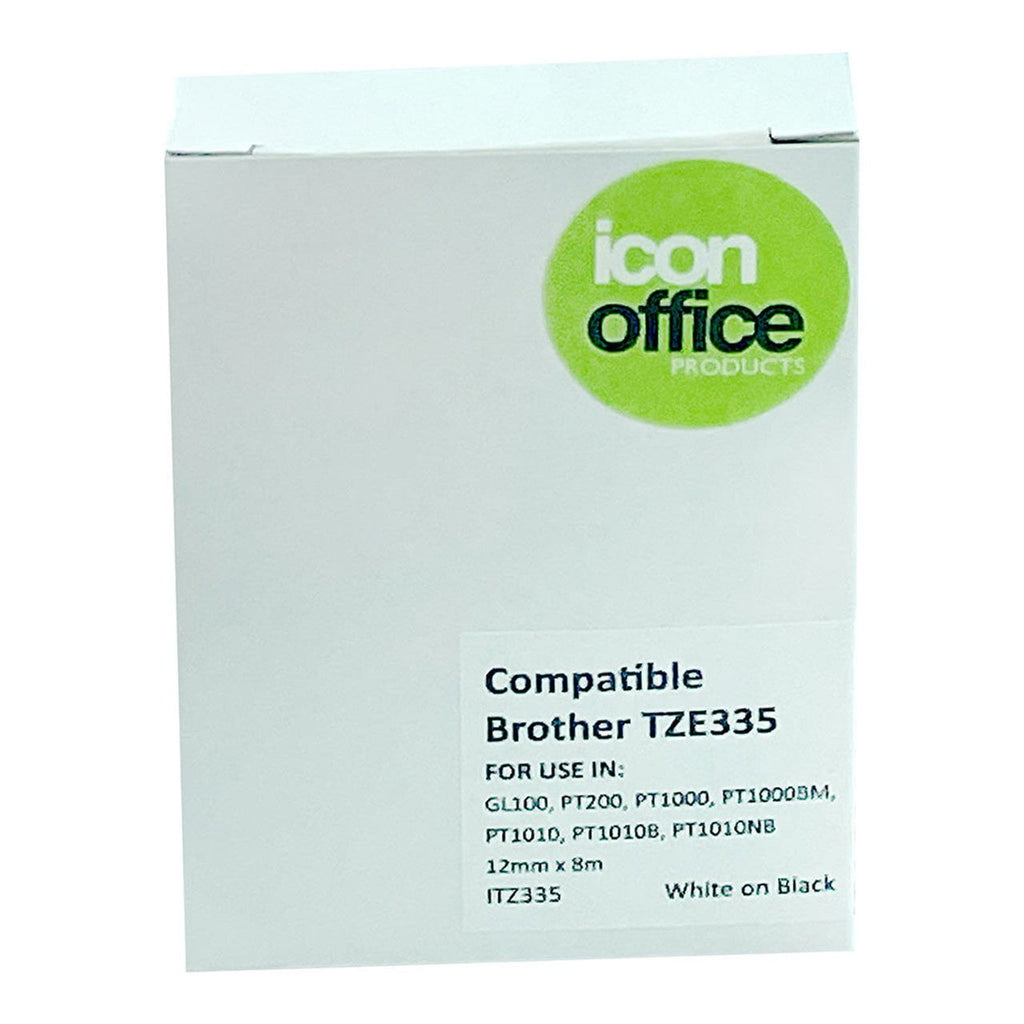 Icon Compatible Brother TZe335 12mm TZ Tape White on Black | Brother ...