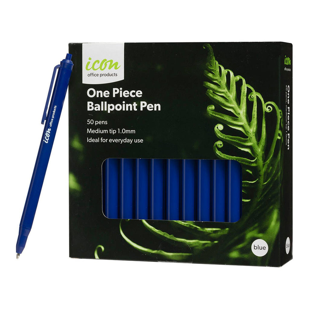 Icon One Piece Ballpoint Pen, 1.0mm Medium Tip, Retractable, Blue, 50 ...