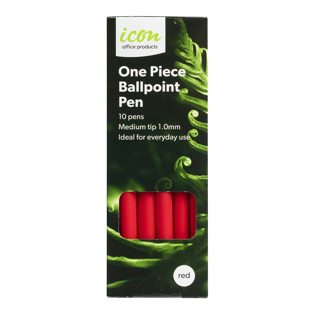 Icon One Piece Ballpoint Pen, 1.0mm Medium Tip, Retractable, Red, 10's ...