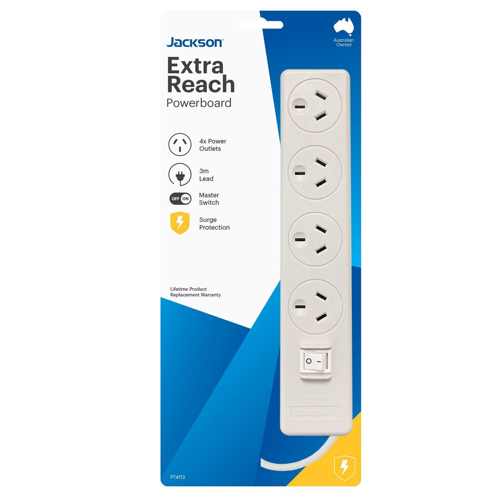 Jackson 4-Way Powerboard, Surge & Overload Protection, 3m Power Cord ...