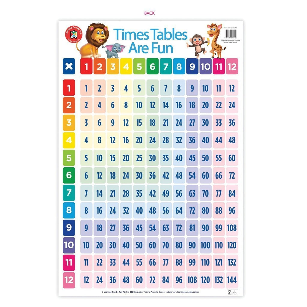 LCBF Wall Chart Times Table Poster | Learning — Discount Office