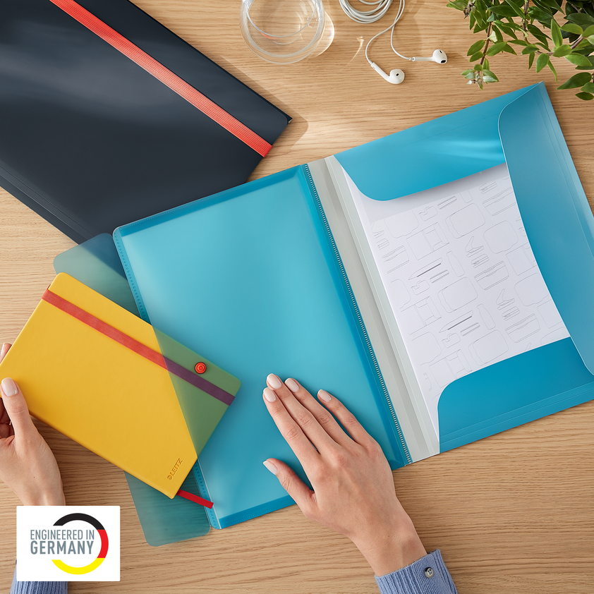 Leitz Cosy A4 Folder, 3 Flap with Pocket, Elastic Closure, Blue | Leitz ...
