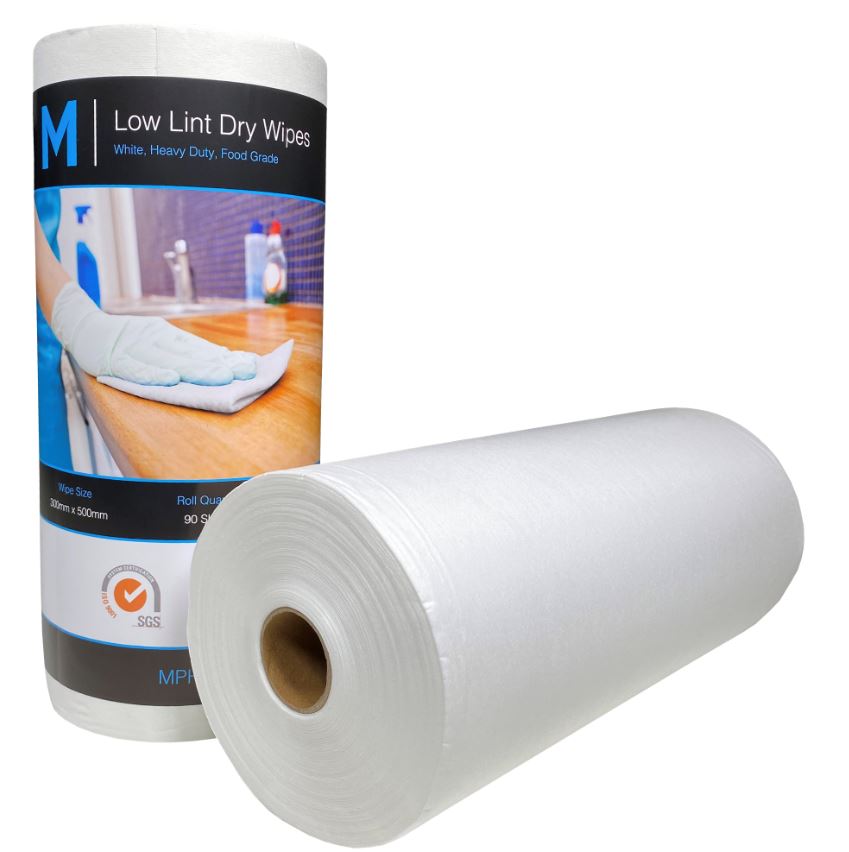 Low Lint Dry Wipes 300mm x 500mm x 90 sheets Roll - White x 4 Rolls ...