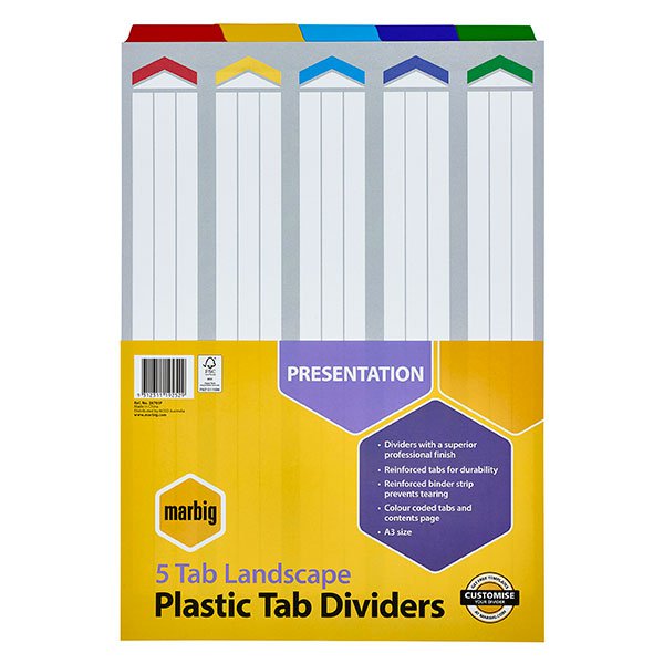 Marbig A3 Landscape Indices/Divider, 5 Tabs | Dividers & Indices ...