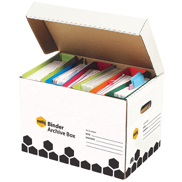 Marbig Binder Archive Box, Hinged Lid, Black White, 480L x 345W x 330H ...
