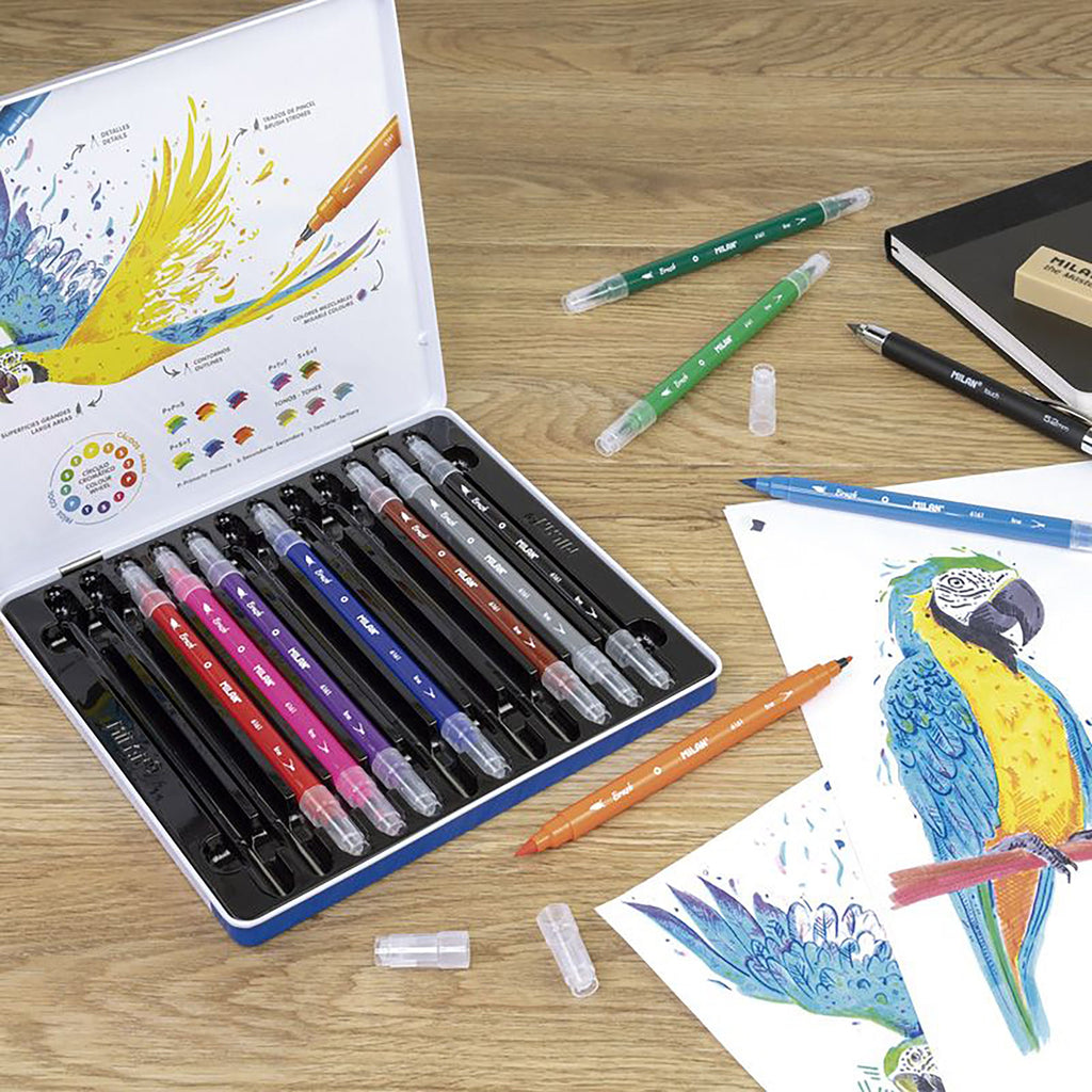 Milan Double Ended Fibre Tip Markers in Metal Case 12's pack | Markers ...