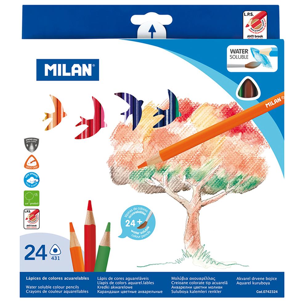 Milan Water Soluble Coloured Pencils Triangular Pack Of 24 Assorted Co ...