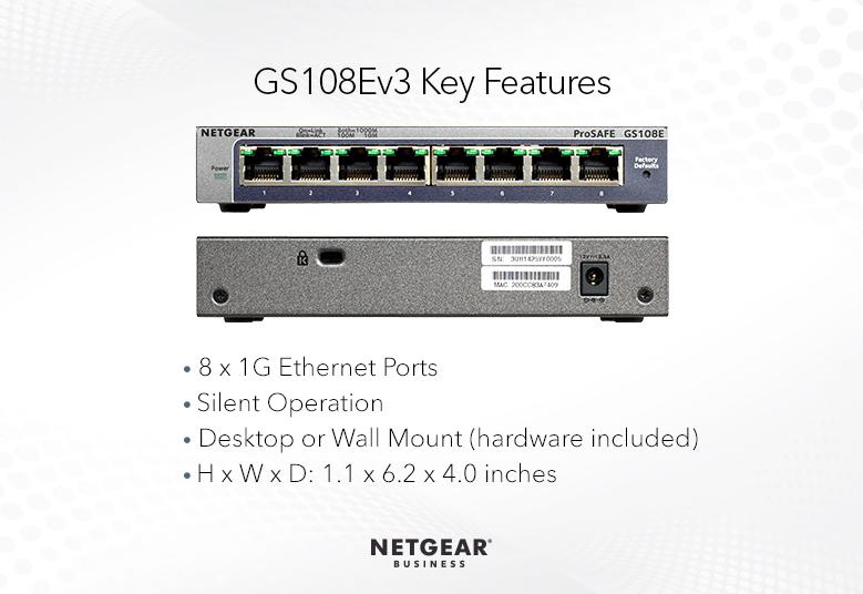 Netgear GS108E Switch, V3 ProSafe Plus 8-Port Gigabit Ethernet ...