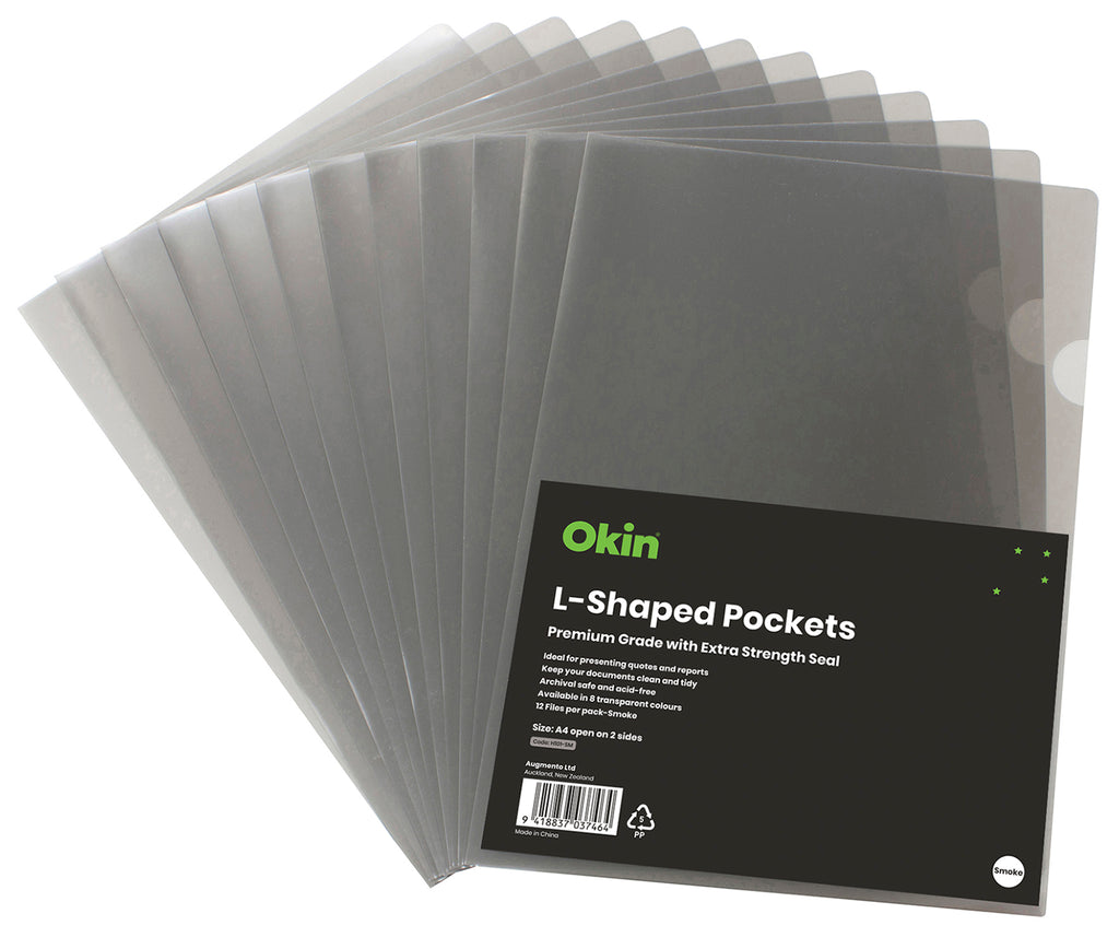 Okin A4 Smoke L Shaped Pockets 12's pack (H101-SM) | Filing & Storage ...