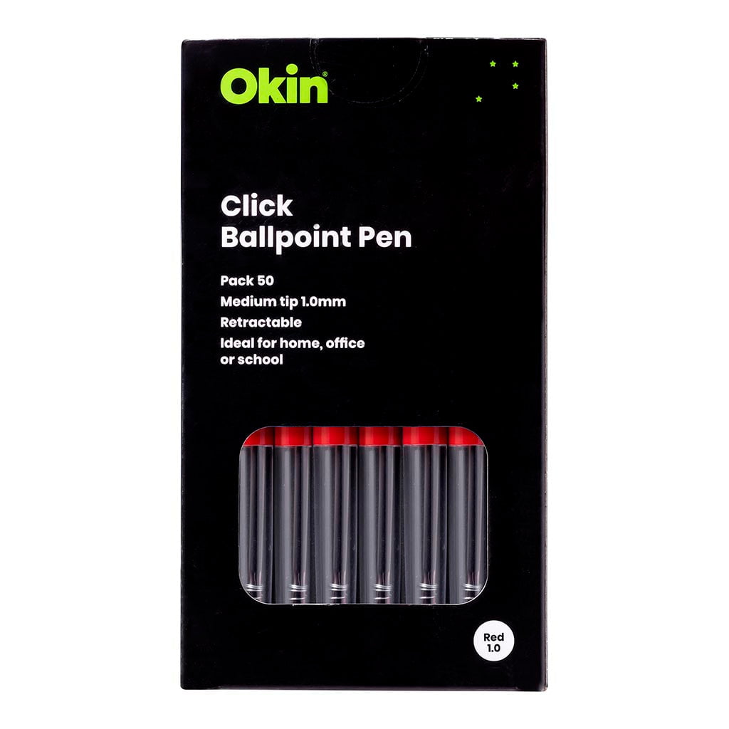 Okin Click Ballpoint Pen, Medium, Red, Pack of 50 | Newest Products ...