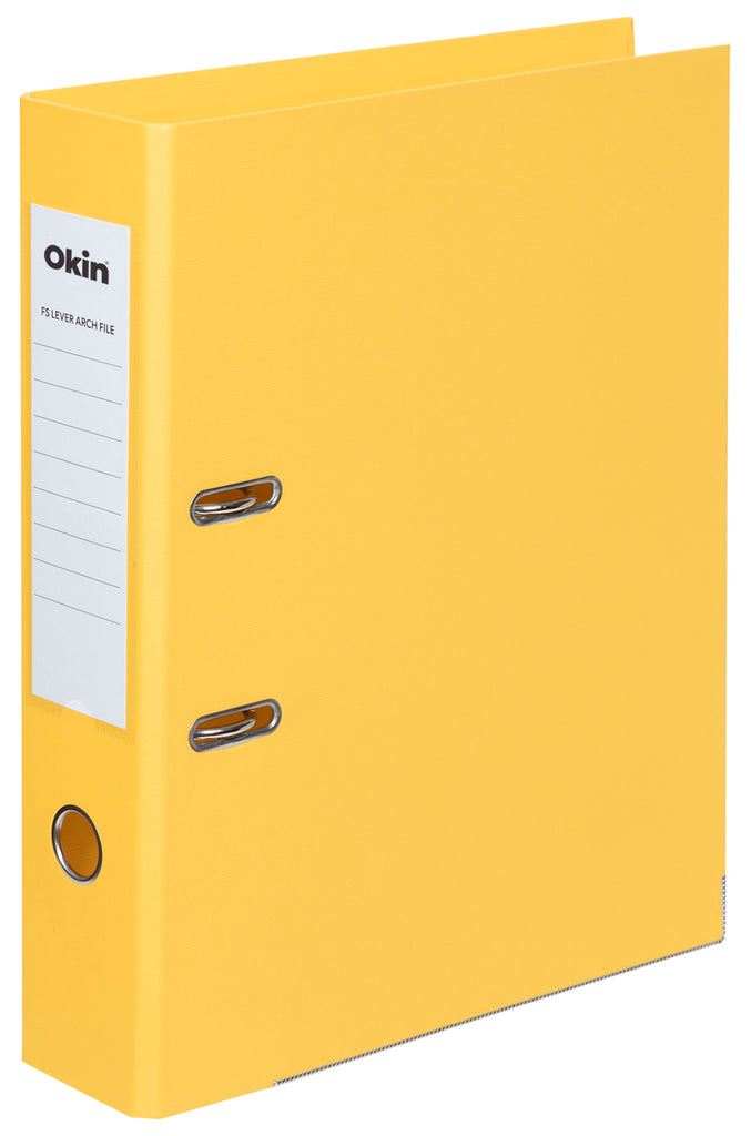 Okin Foolscap Lever Arch File Linen Yellow | Files & Folders — Discount ...