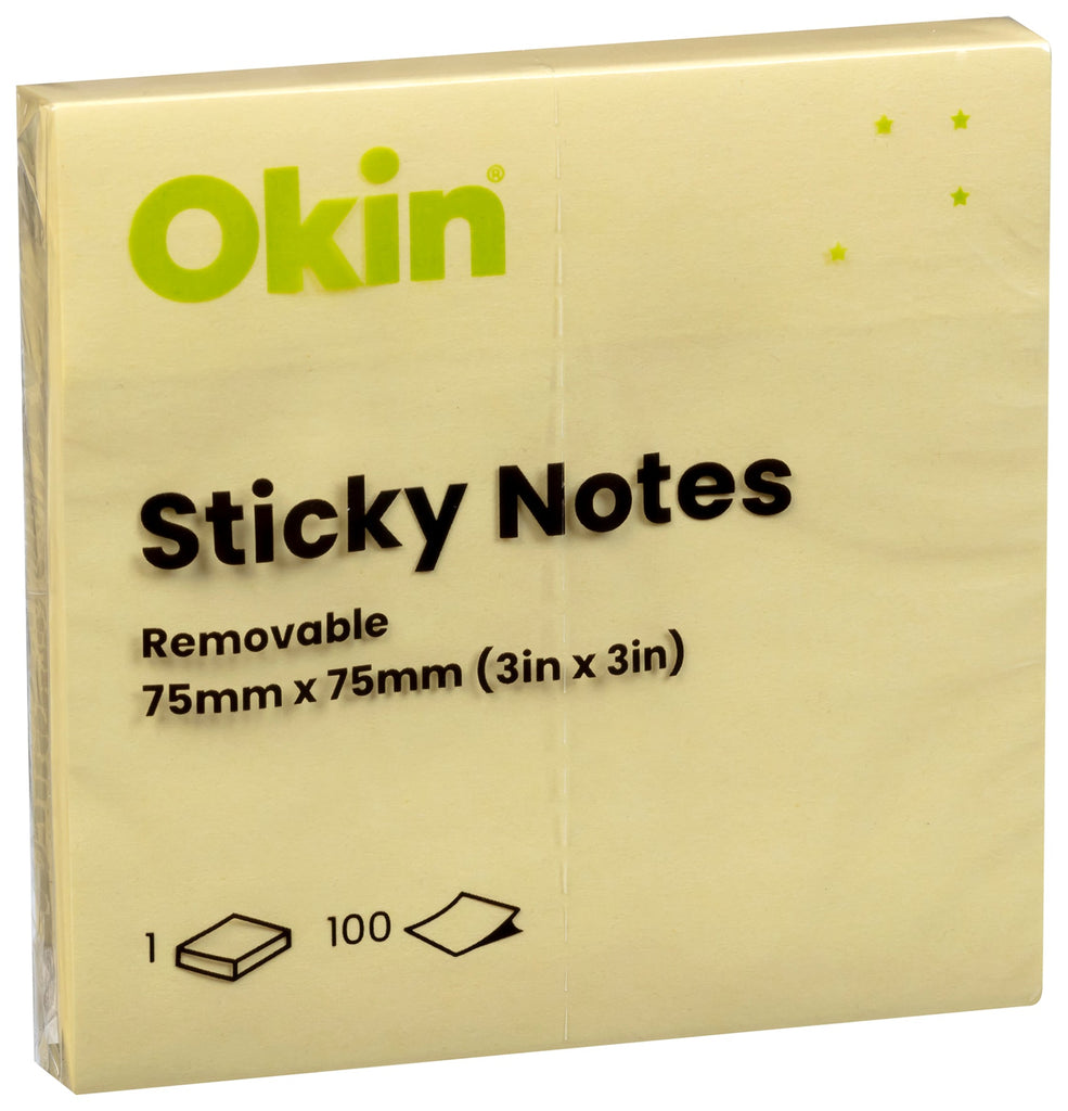 Okin Sticky Notes Yellow 75mm x 75mm x 12's pack | Desktop Essentials ...