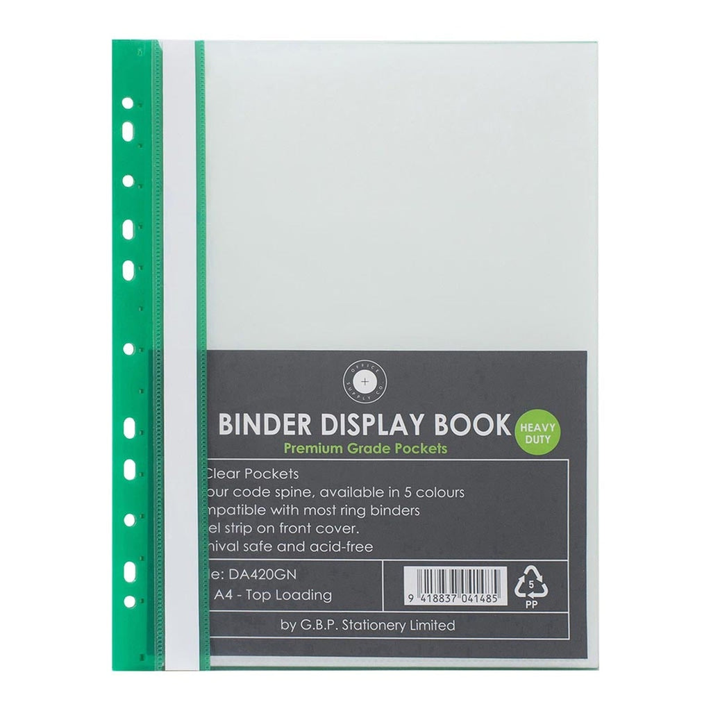 OSC 20 Pockets A4 Binder Display Book - Green Spine | Display Books ...