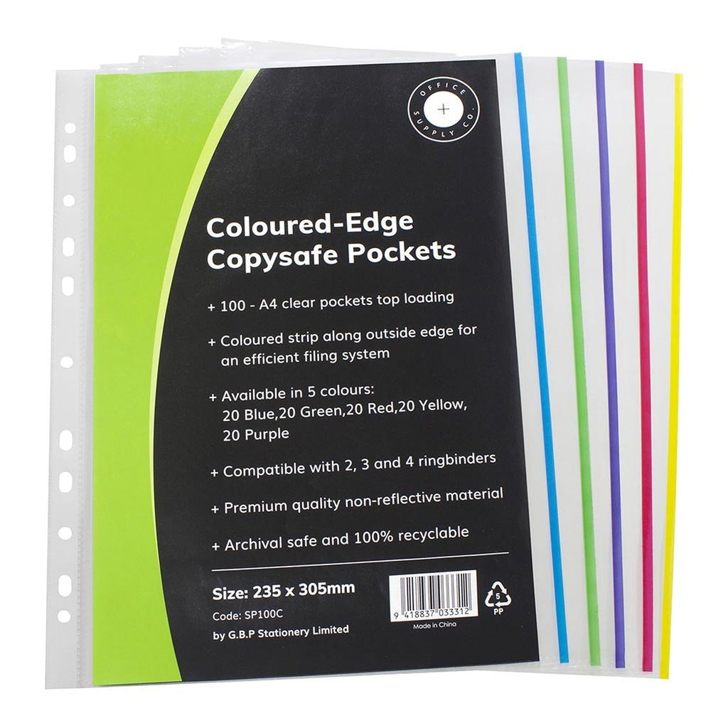 OSC A4 Assorted Colour Copysafe Pockets, Pack of 100 | Copysafe Pockets ...