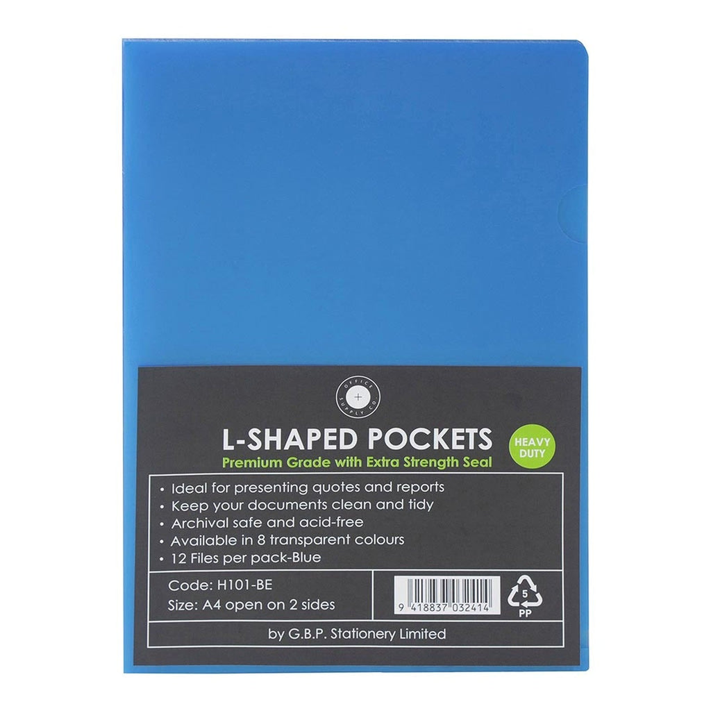 OSC A4 Blue L Shaped Pockets 12's pack | L Shaped Pockets — Discount Office