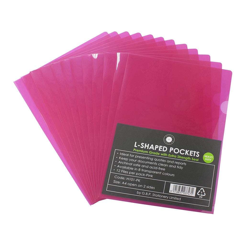 OSC A4 Pink L Shaped Pockets 12's pack | Filing & Storage — Discount Office
