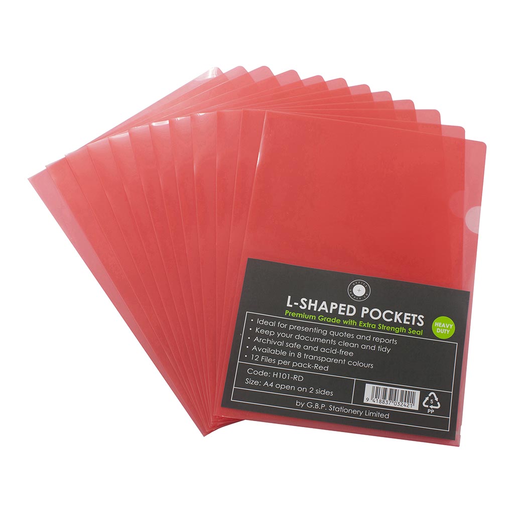 OSC A4 Red L Shaped Pockets 12's pack | Filing & Storage — Discount Office