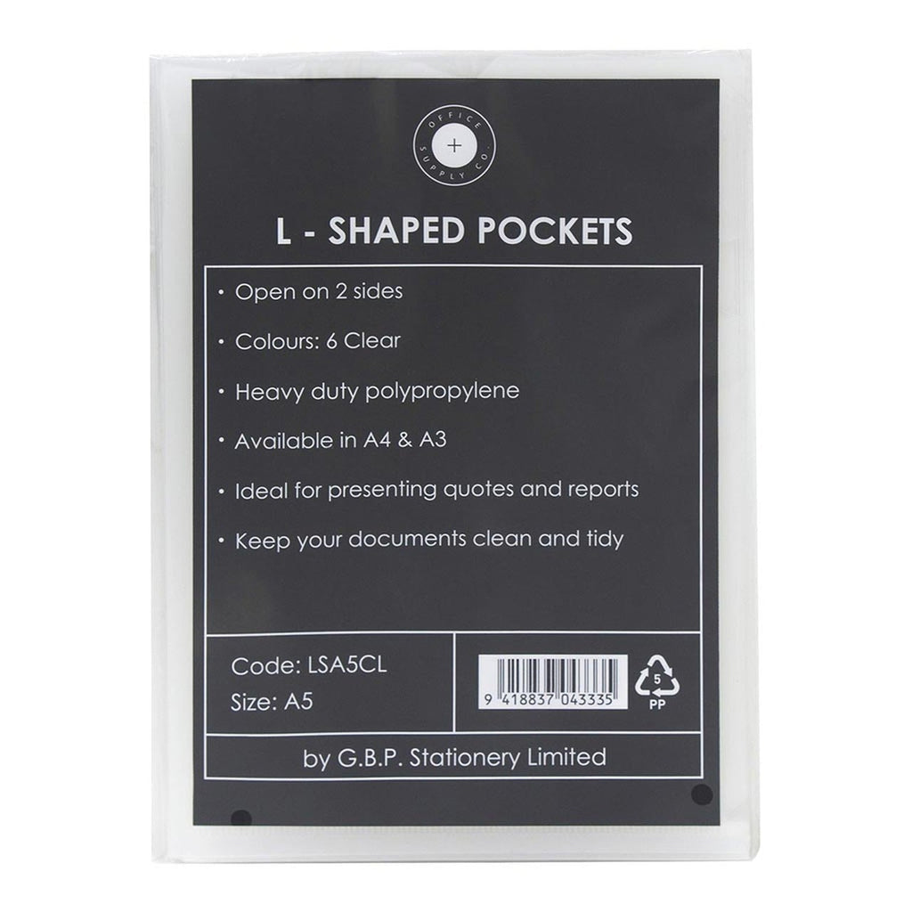 OSC A5 Clear L Shaped Pockets 6's pack | Newest Products — Discount Office