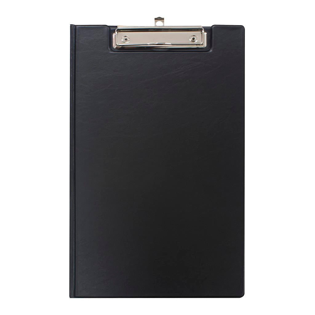 Okin Foolscap PVC Clipboard with Flap, Black | Clipboards — Discount Office