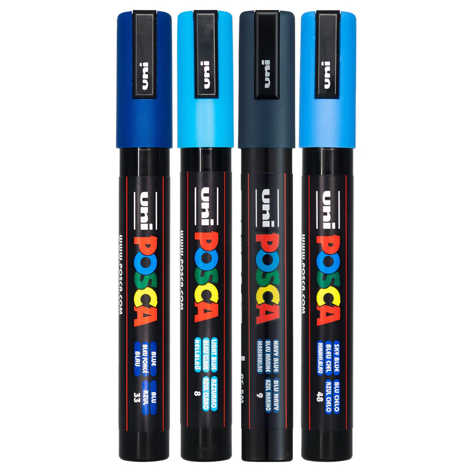 Uni Posca Paint Marker Set, PC-5M, Pack of 4 Shades of Blue, PC5M4PSHB ...