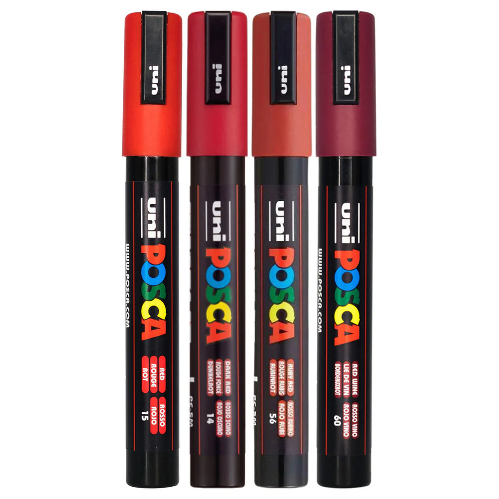 Uni Posca Paint Marker Set, PC-5M, Pack of 4 Shades of Red, PC5M4PSHR ...