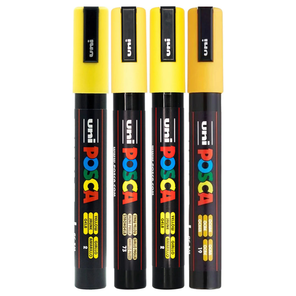 Uni Posca Paint Marker Set, PC-5M, Pack of 4 Shades of Yellow, PC5M4PS ...