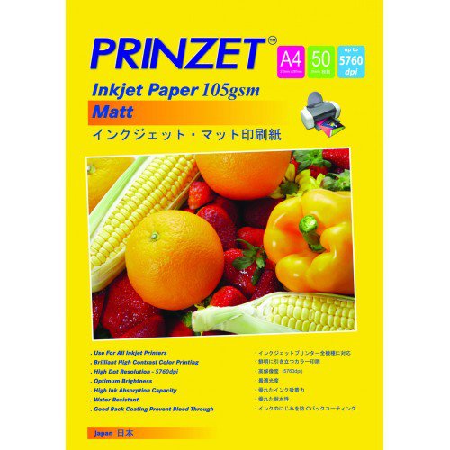 PRINZET A4 105gsm Matt Inkjet Paper x 50 sheets | Art Supplies ...
