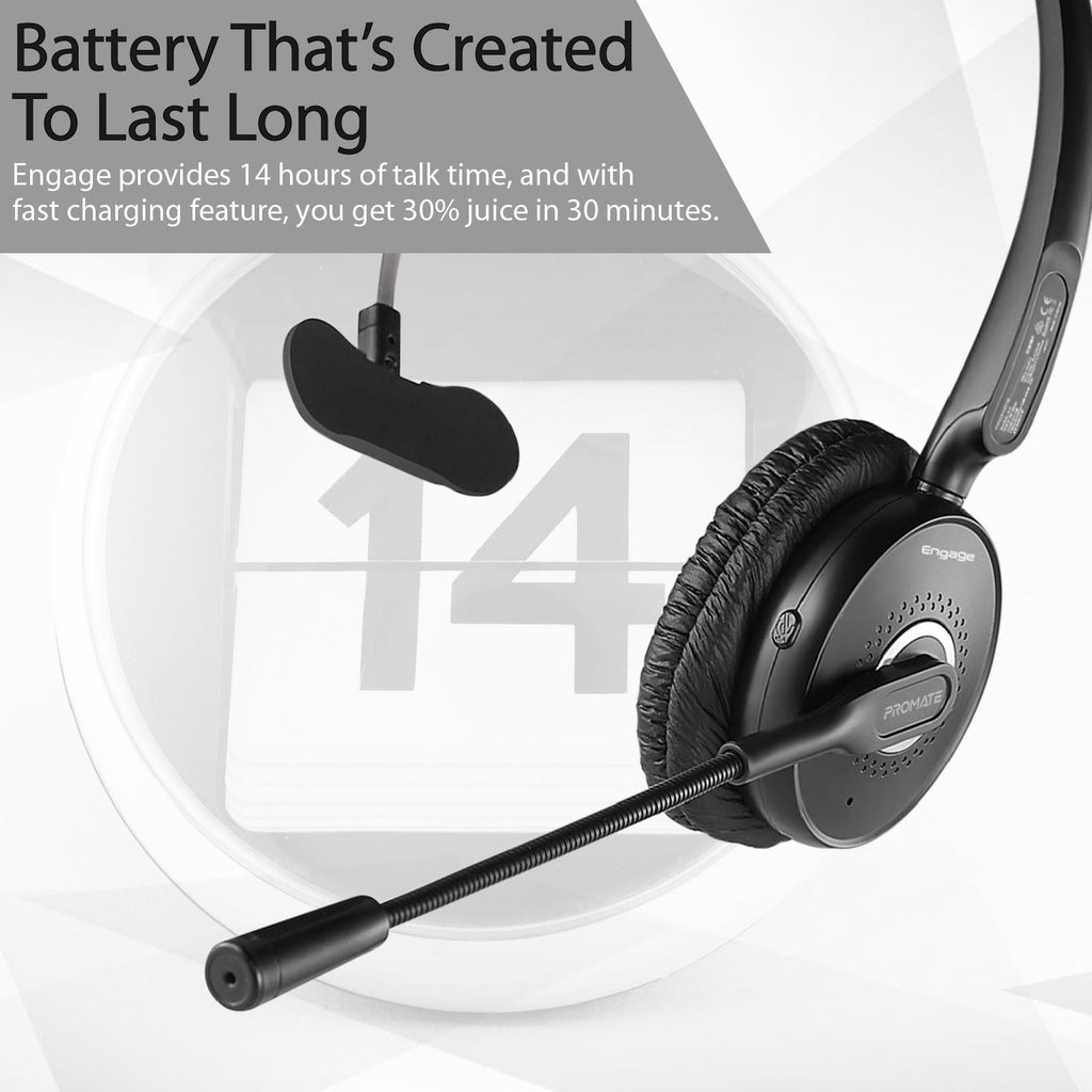 Promate Over-Ear Mono Bluetooth Headset, HD Voice Clarity, Noise-Cance ...
