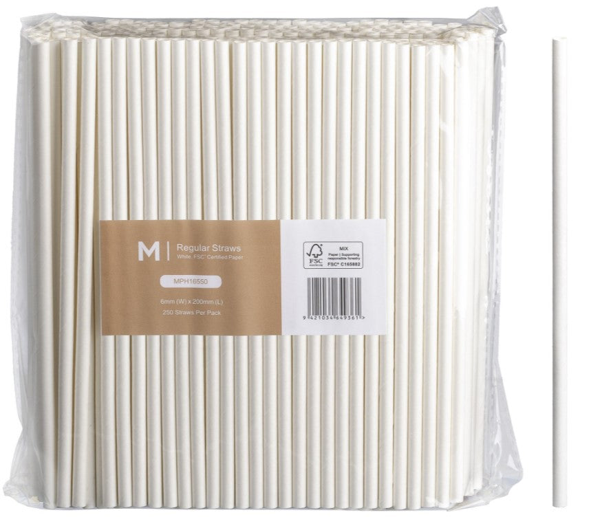 Regular Straight Paper Straws, White, 6mm x 200mm, 300gsm, FSC® Mix x ...