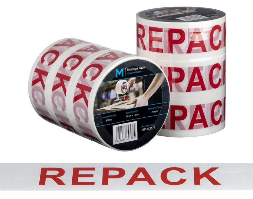 REPACK Printed Tape 48mm x 100mt x 36 rolls Carton | Adhesives, Tapes ...