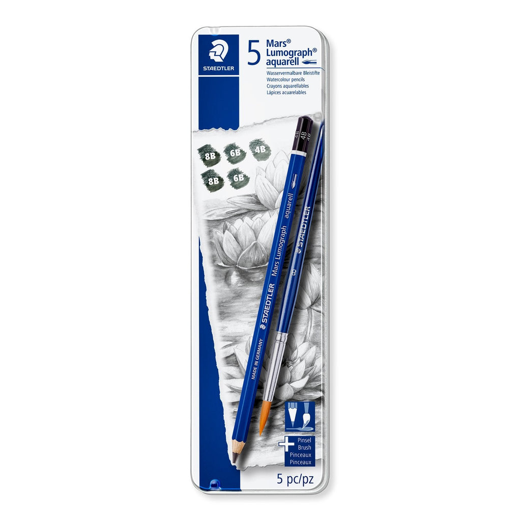 Staedtler Mars Lumograph Tin of 6 Aquarell Pencils (5 Watercolour Grap ...