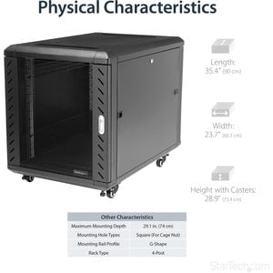 StarTech.com 12U 29in Knock-Down Server Rack Cabinet with Casters - St ...