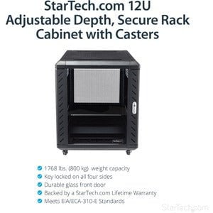 StarTech.com 12U 29in Knock-Down Server Rack Cabinet with Casters - St ...