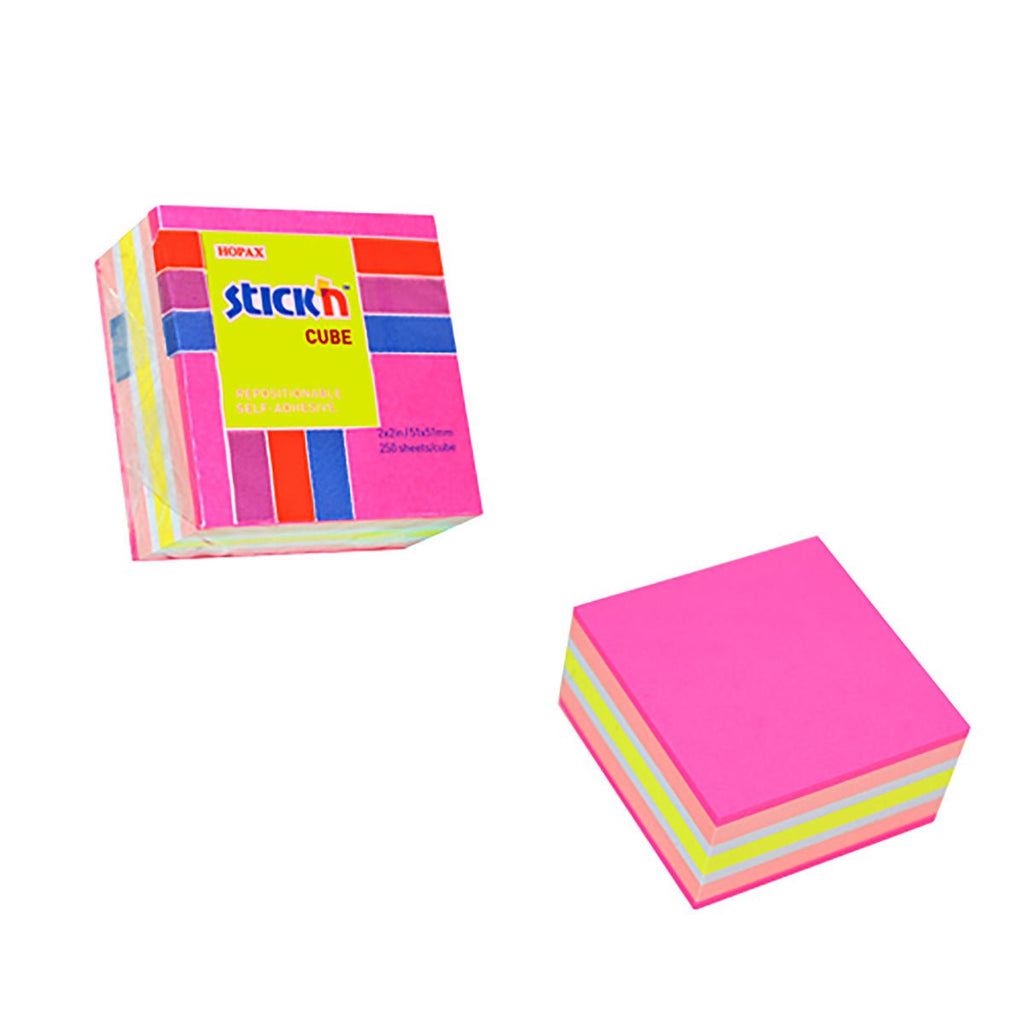 Stick'n Note Cube 51x51mm 250 Sheets Neon & Pastel Mix Magenta Front ...