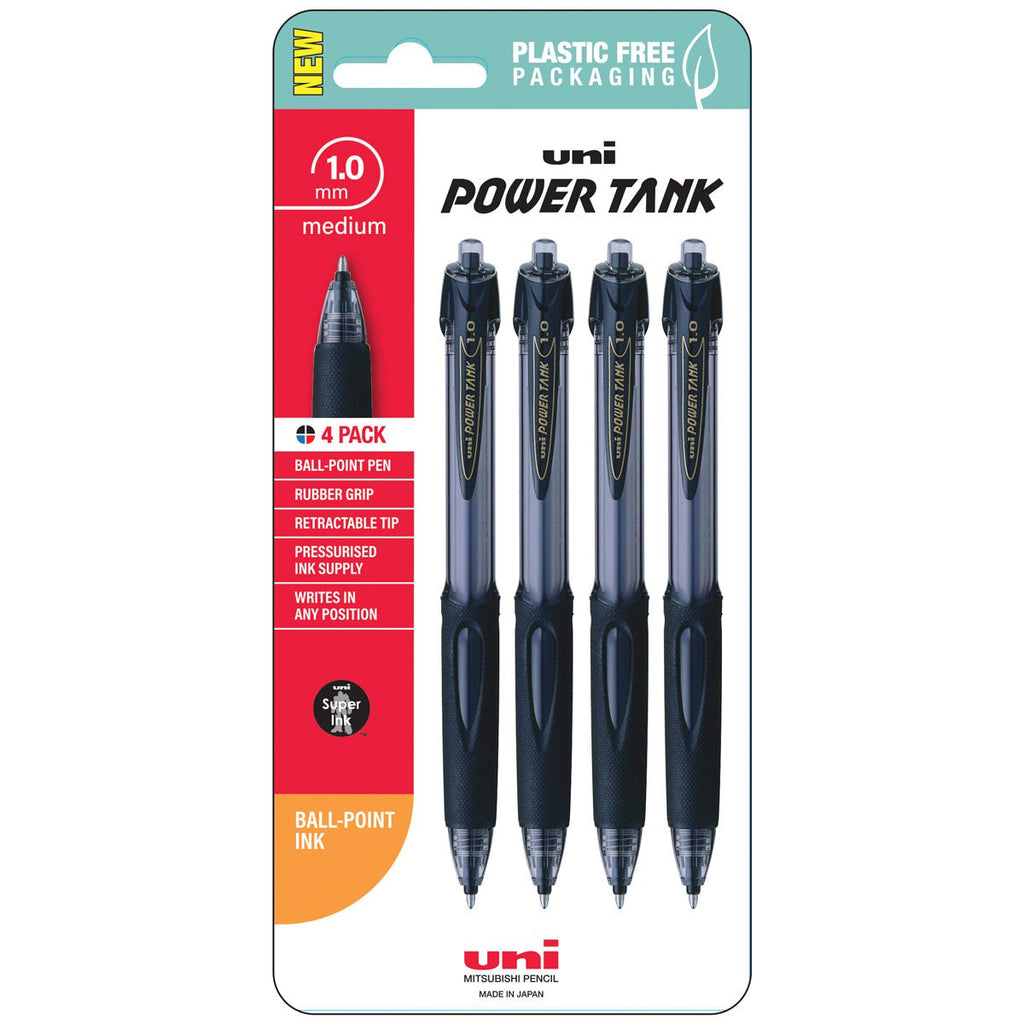 Uni PowerTank 1.0mm Retractable Pen, Black, 4's pack | Ballpoint Pens ...