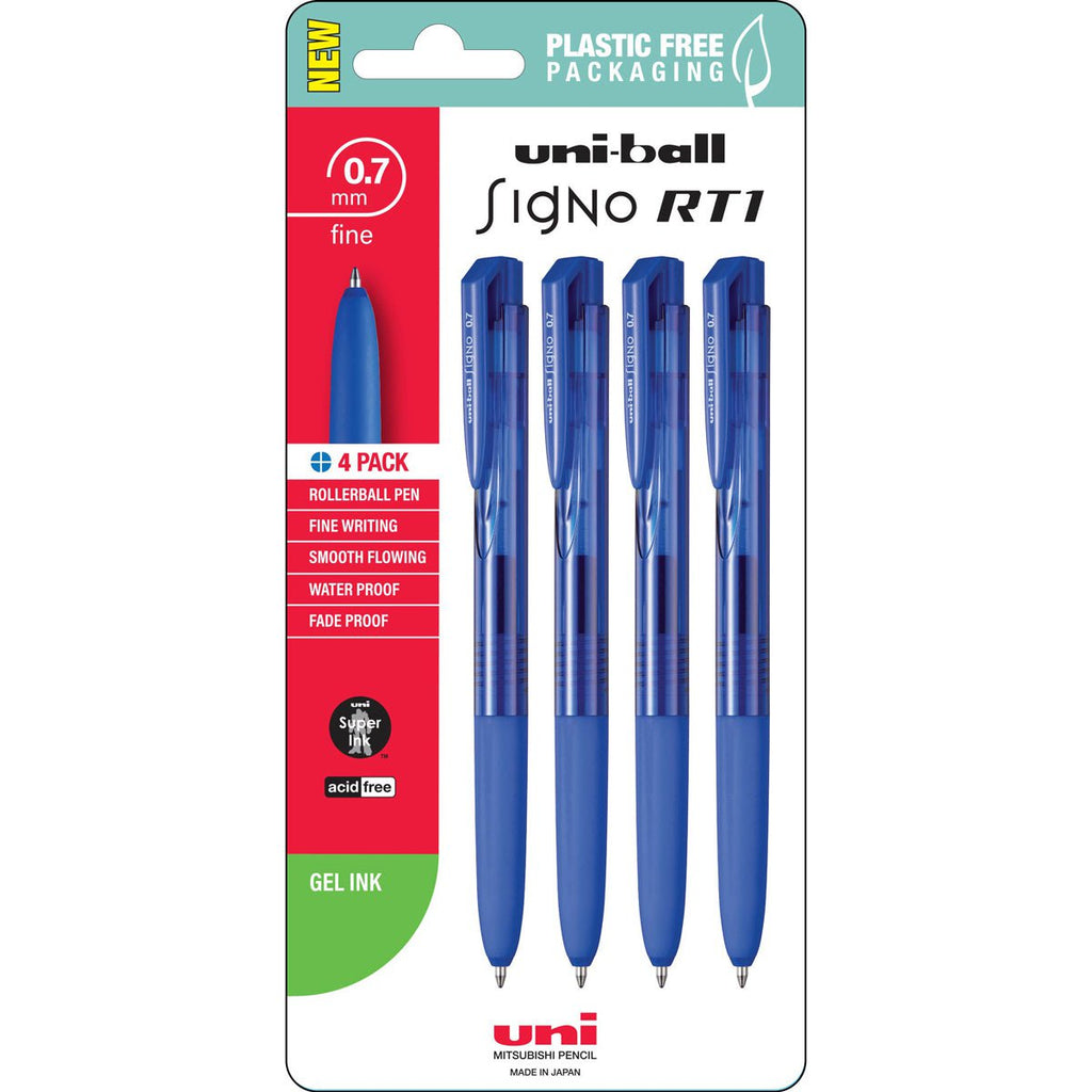 Uni Signo RT1 Rollerball Pen, 0.7mm Retractable Blue, Pack of 4 ...