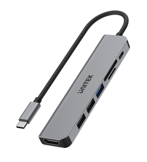 UNITEK 7-in-1 Multi-Port Hub with USB-C Connector. Includes 3x USB-A P ...