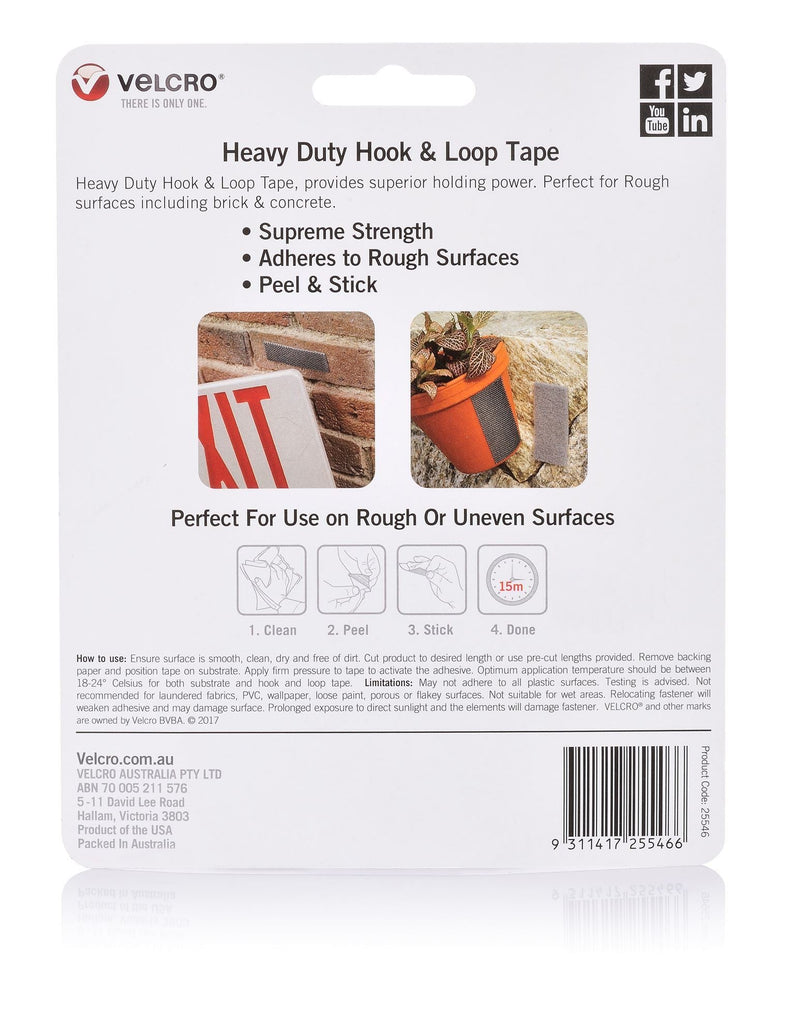 Velcro 25mm x 100mm Heavy Duty Pre-cut Surface Tape, 3x Hook, 3x Loop ...
