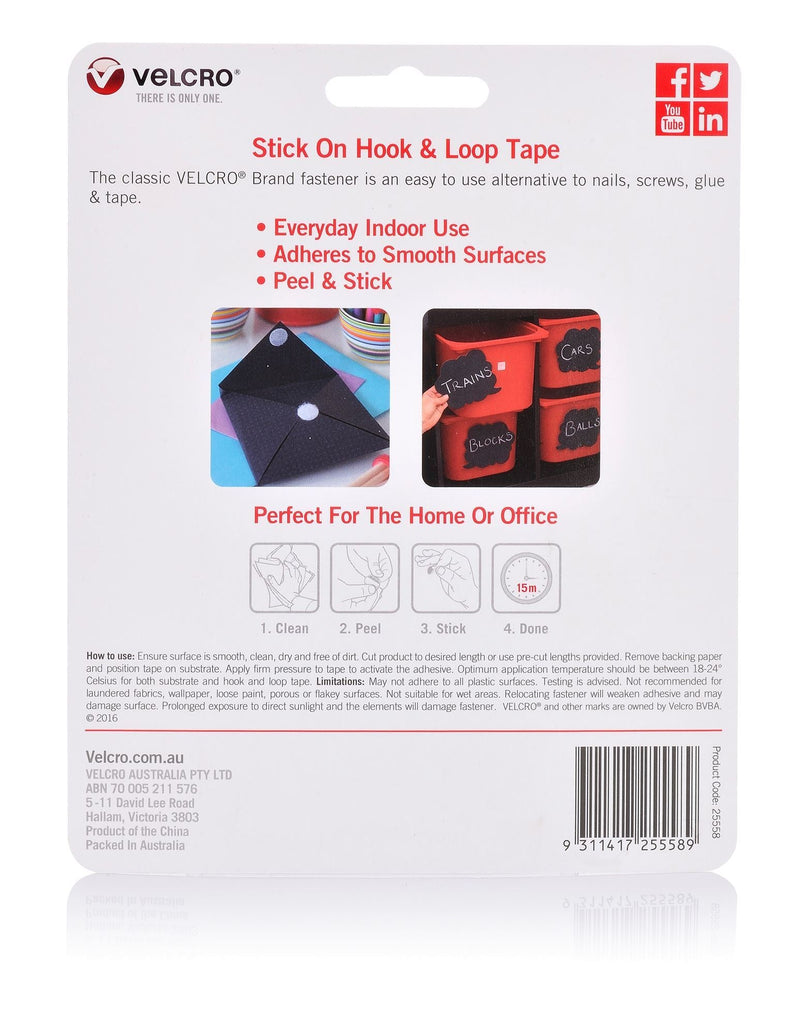 Velcro 25mm x 50mm Hook & Loop Pre-Cut Stick On General Purpose Surfac ...
