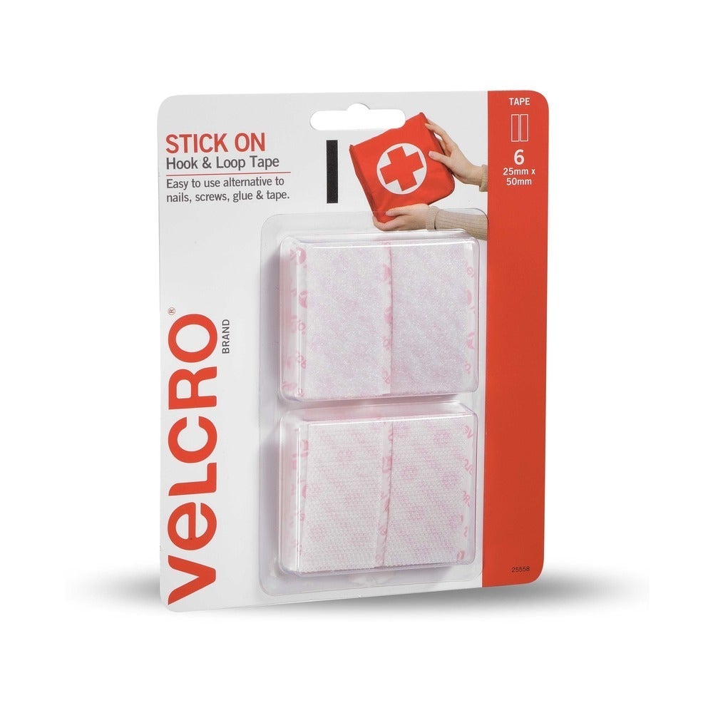 Velcro 25mm x 50mm White Hook & Loop Strips Pack of 6 | Adhesives ...