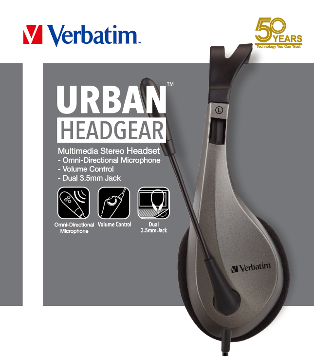 Verbatim Multimedia Headset with Microphone | Audio — Discount Office