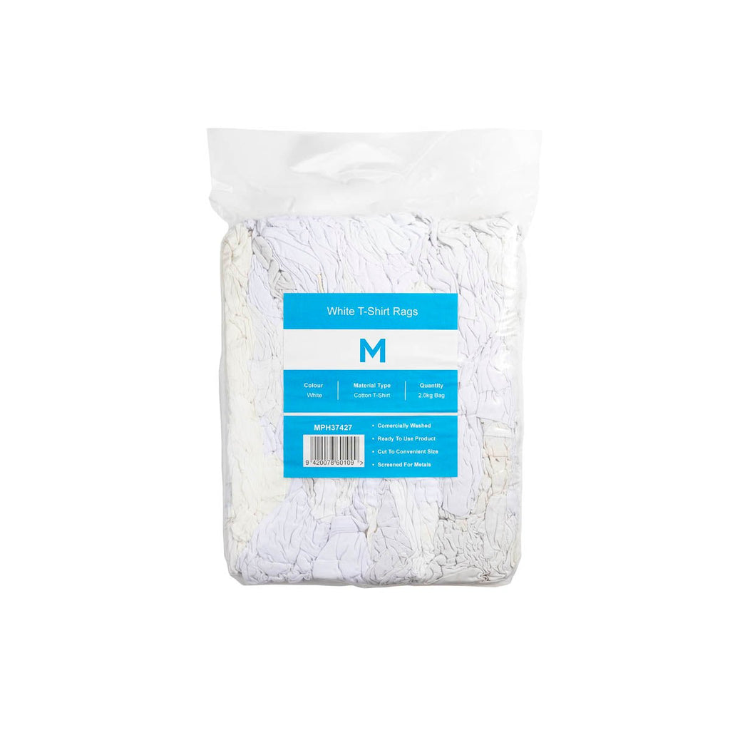 White T-Shirt Rags x 2kg x 10 packs | Cleaning Rags — Discount Office